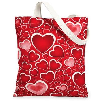 Generic Sacs fourre-tout en toile motif coeur, motif amour romantique, sacs d&eacute;picerie r&eacute;utilisables, sacs d&eacute;picerie vintage, chic, l&eacute;gers, lavables, Rouge, 13