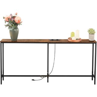 Furniture R FurnitureR 180 cm Konsolentisch mit Ladestation, schmaler Sofatisch, industrieller Eingangsbereichstisch mit 2 USB-Anschl&uuml;ssen, schmaler Tisch f&uuml;r