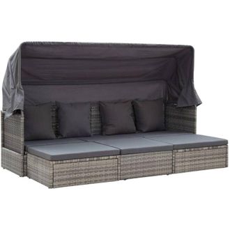 vidaXL Garten-Sonneninsel mit Dach Graut&ouml;ne Poly Rattan - Vidaxl