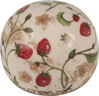 Clayre & Eef Dekoration Ball Ø 10x10 cm Beige Rot Keramik Erdbeeren Wohndeko