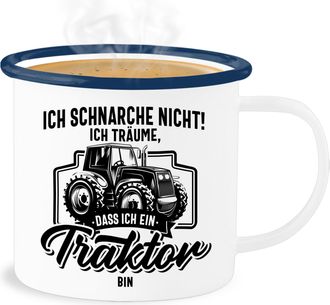 Shirtracer Emaille Becher Blechbecher - Traktoren - Tassen - Ich schnarche nicht ich träume dass ich ein Traktor bin I Geschenk Trecker Fan - 300 ml - Weiß Blau 