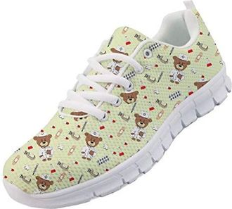 CHAQLIN Mode Femmes Course À Pied Marche Chaussures À Lacets avec Dessin Animé Infirmière Ours Baskets Chaussures de Running Femme Jaune EU38