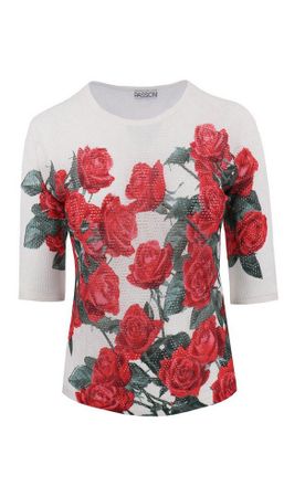 Passioni 3/4 Arm-Pullover Perforierter Sommerpullover mit Rosenmuster