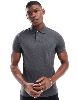 Polo Ralph Lauren Polo ajust&eacute; en piqu&eacute; &agrave; logo embl&eacute;matique - Anthracite chin&eacute;-Gris