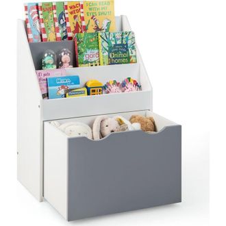 Costway Kinderregal mit 3 Ablagen & rollender Spielzeugkiste, multifunktionale Kinder B&uuml;cherregal ideal f&uuml;r Kinderzimmer, Kindergarten - Costway