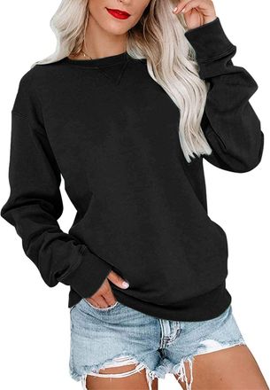 Minetom Pullover Damen Herbst Sweatshirt Langarmshirt Rundhals Elegant Pulli Casual Oberteile Winter Sweatshirts ohne Kapuze Frauen A Schwarz XS