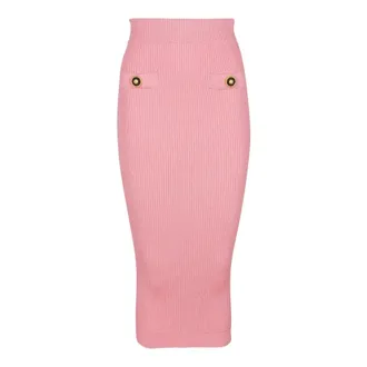 Balmain Femme, Jupes, Rose, Taille: 40 FR Jupe midi en maille c&ocirc;tel&eacute;e unie