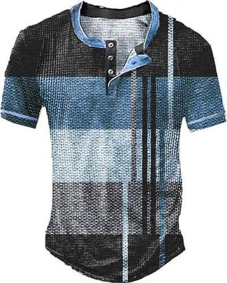 Generic T-shirt pour homme &agrave; impression num&eacute;rique, ample, d&eacute;contract&eacute;, personnalit&eacute;, mode, manches courtes, bleu, 3XL