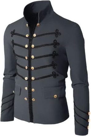 Generic Manteau pour homme avec boutons - Costume Praty brod&eacute; - Veste gothique pour homme - Chemisier pour homme - Motif floral, gris, L