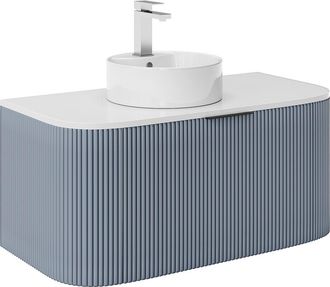 Vente-Unique Waschbeckenunterschrank h&auml;ngend mit Aufsatzwaschbecken - Streifenoptik - Blau matt - 100 cm - LOMERI