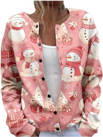 Generic Vestes pour femmes 2026 - Cardigan tendance d&eacute;contract&eacute; &agrave; boutons - Pour lautomne et lhiver - Impression saisonni&egrave;re - V&ecirc;tement dext&eacute;rieur en tricot o