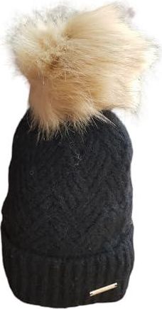 Rino&Pelle Bonnet Pom PON 7002412 Marti Taille Unique Col. Birch Crème, Noir, Taille Unique