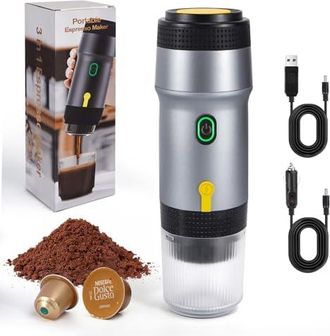 LAMA Interiør Machine à expresso électrique à capsules - Mini machine à café portable - Compatible avec capsules de café/poudre, Chauffage instantané pour voiture e