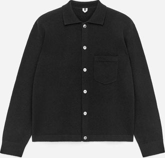 Arket Texturierte Strickjacke Aus Baumwolle Und Wolle -Schwarz