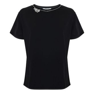 Kocca Femme, Tops, Noir, Taille: 42 FR Chic T-shirt Col Rond Ornée de Bijoux
