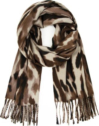 Glamexx24 Damen XXL Schal Kuscheliger warmer Leoparden Muster 3 farbiger Fransen Poncho Schal Oversized Deckenschal