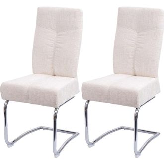 Hhg Neuwertig] 2er-Set Esszimmerstuhl HHG 125, K&uuml;chenstuhl Freischwinger Stuhl Lehnstuhl, Metall Stoff/Textil Chenille creme