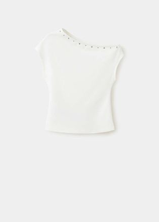 Mango T-shirt asym&eacute;trique &agrave; clous blanc cass&eacute; - Femme - XS - MANGO