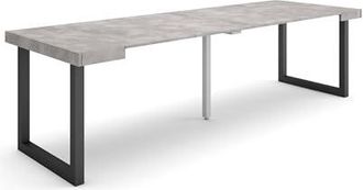 Skraut Home | Ausziehbarertisch | Multifunktionaler ausziehbarer | 260 | Für 12 Gäste | Massivholz Beine | Moderner Stil | Zement