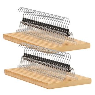 Songmics Hosenspanner, 48 St&uuml;ck, Kleiderb&uuml;gel aus Holz, Hosenb&uuml;gel, rutschfest, verchromter Haken, um 360 Grad drehbar, Natur CRW007-48