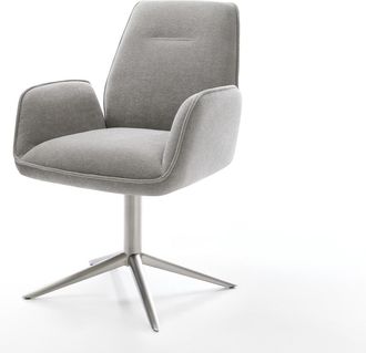 DELIFE Drehstuhl Zoa-Flex Strukturstoff Soft Grau Fußkreuz Edelstahl 360° drehbar Wippfunktion Taschenfederkern, Esszimmerstühle