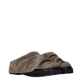 The Attico Womens Gray Leather Slippers