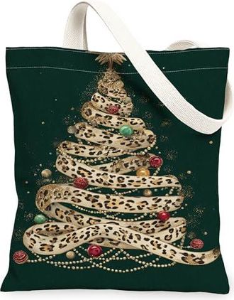 Generic Sac fourre-tout en toile motif l&eacute;opard - R&eacute;utilisables - &Eacute;l&eacute;gants - L&eacute;gers - Lavables - Pour lhiver, Vert, 13x15 Inch