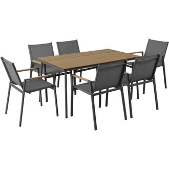 Oviala Ensemble table de jardin ovale 150x90 cm et 6 chaises gris anthracite