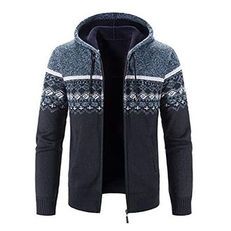 Generic Cardigans et sweats &agrave; capuche pour homme en polaire thermique doubl&eacute; en polaire thermique cardigan &agrave; manches longues tricot&eacute; &agrave; capuche dhiver &eacute;pais do