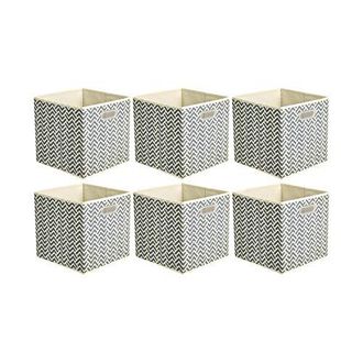 Amazon Basics Lot de 6 cubes de rangement pliables en tissu avec oeillets ovales Chevrons gris