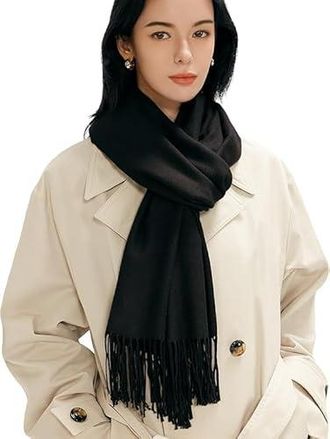 Maamgic Foulard Echarpe xxl echarpe printemps Femme Homme 200 * 70CM Hiver Touch&eacute; Soyeux Multi-Couleur El&eacute;gant Ch&acirc;le Doux pour Mariage Party Soiree, Noir, Tai