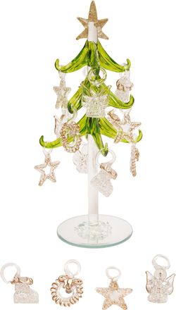 Krebs Glas Lauscha Weihnachtsdekoration/Christbaumschmuck aus Glas - Glasbaum mit 12 goldenen Glasornamenten - Vier unterschiedliche Motive - Gr&ouml;&szlig;e: ca. 20cm