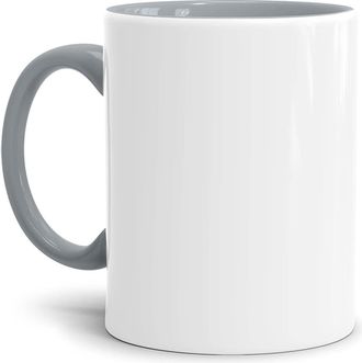 Tassendruck Sublimationstassen ohne Druck aus hochwertiger Keramik - Einzeln oder im Set - 12er Set Innen & Henkel Grau, 300ml