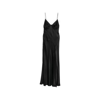 Alberta Ferretti Femme, Robes, Noir, Taille: 38 FR Robe Longue Satin&eacute;e &agrave; Col en V