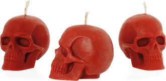 NKlaus 3x Kerzenset Totenkopf Rot aus biologichem Bienenwachs - Gothik Kerze bunte Figurenkerze - Skull - Halloween - Ritualkerze Tropfkerzen 36313