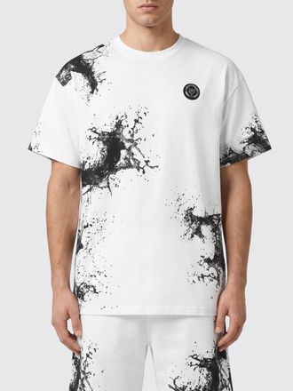 Plein Sport T-shirt en coton &agrave; imprim&eacute; abstrait avec logo appliqu&eacute;