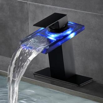 No Brand Rubinetto Per Lavabo Da Bagno Nero Con Led, Monocomando, Miscelatore A Tre Fori Con Coperchio