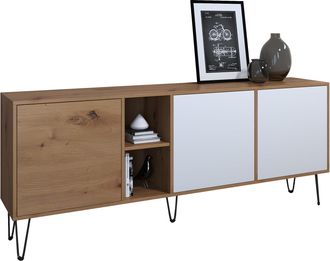 Vladon Sideboard Havana, TV-Schrank mit 3 Türen und 2 offene Fächer, Kommode Made in Germany, Eiche Evoke/Weiß matt (181,5 x 73 x 35 cm)