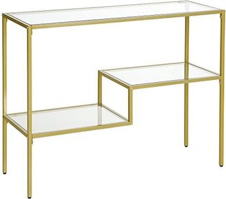 HOMCOM Console de Hall dentrée avec 3 étagères en Acier et Verre trempé, 100x32x76 cm, Or