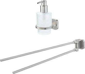 Tiger Ramos Handtuchhalter doppelt, mit Zwei schwenkbaren Armen, Edelstahl gebürstet + Ramos Glas Seifenspender, Edelstahl gebürstet