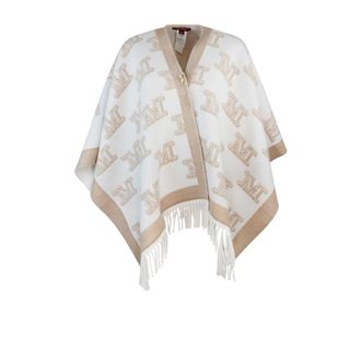Max Mara Femme, Vestes, Multicolore, Taille: ONE Size Veste Cape en Laine &agrave; Franges et Logo Jacquard