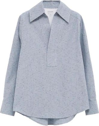 Bottega Veneta Femme, Blouses et Chemises, Bleu, Taille: 38 FR Chemise Ray&eacute;e en Coton et Lin