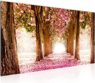 Runa Art Wandbild Wald Landschaft 1 Teilig 100 x 40 cm Modern Bild auf Vlies Leinwand Natur Schlafzimmer Wohnzimmer Rosa 605612a