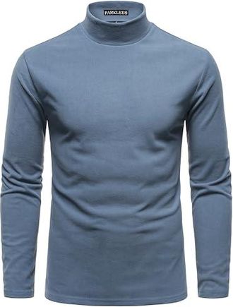 PARKLEES Pull à col roulé et manches longues en micro polaire extensible pour homme, gris/bleu, L