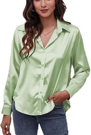 Generic Chemises à manches longues et col vers le bas pour femme, chemises de luxe, décontractées, couleur unie, tunique de bureau tendance, En8 léger, S