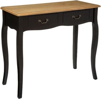 PEGANE Console en bois avec 2 tiroirs coloris noir / ch&ecirc;ne - Longueur 87 x Profondeur 34 x Hauteur 78 cm Pegane