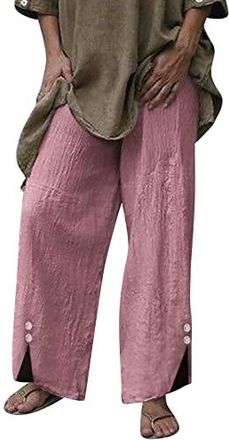 Generic Pantalon L&eacute;ger Femme Fluide Blanc Lin &Eacute;t&eacute; Dames Printemps et &Eacute;t&eacute; Nouveau L&acirc;che Plage Solide Bouton Large Jambe D&eacute;contract&eacute; Coton et Lin Pantalon D&Eacute;t&eacute; 