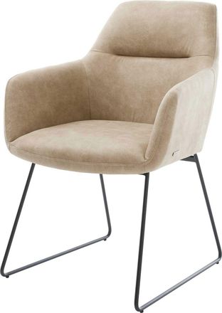 DELIFE Polsterstuhl Pejo-Flex Kufengestell Schwarz Mikrofaser Beige Vintage Taschenfederkern