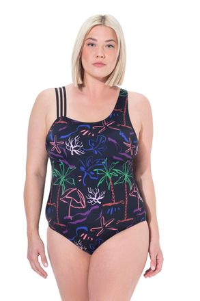 Ulla Popken Damen große Größen Übergrößen Plus Size Badeanzug, Stranddruck, Softcups, recycelt schwarz 52 837795100-52