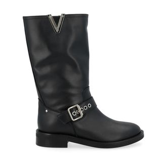 Via Roma 15 Biker Schnalle mit V Nickel - - Shoes - Damen - Schwarzk - 39 EU